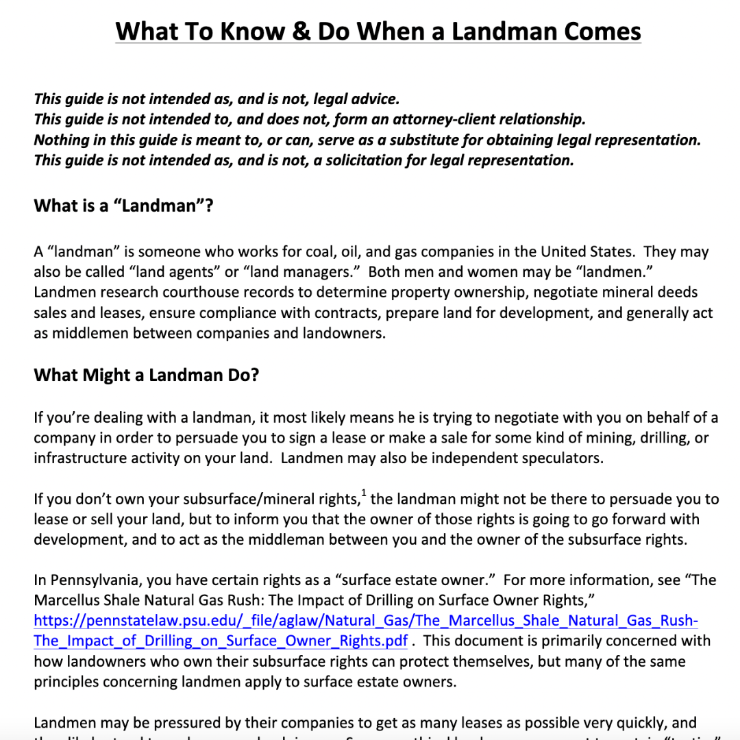 Guide: What to Know & Do When a Landman Comes - Center for Coalfield ...